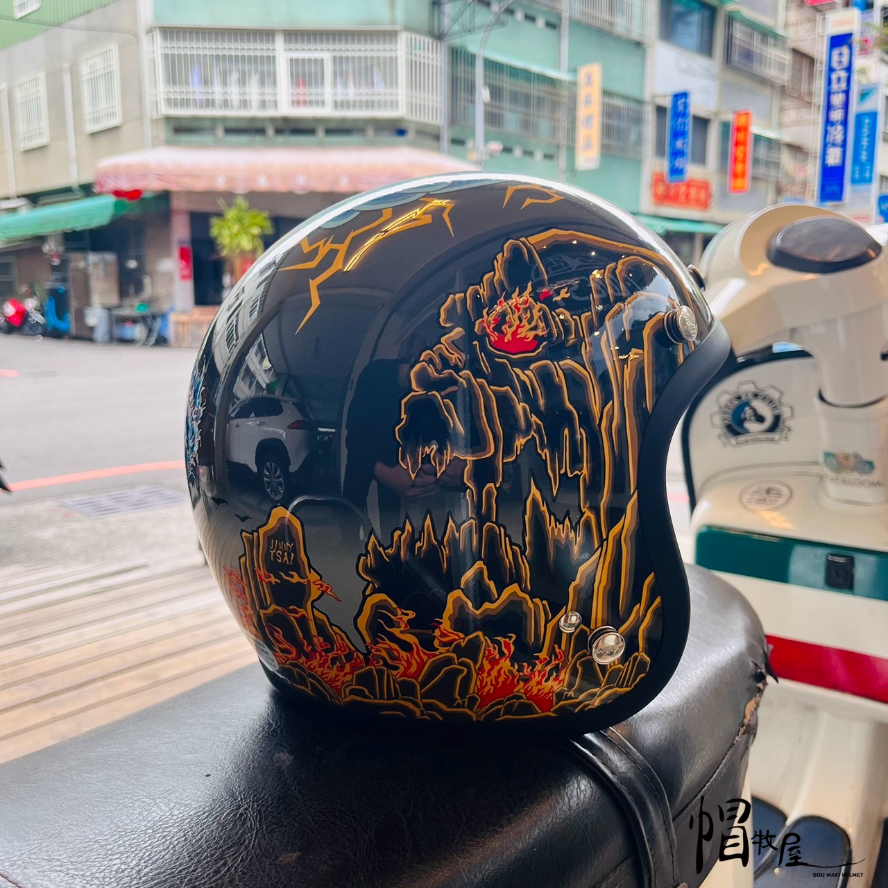 【帽牧屋】藝術家Jimmy Tsai x Gallop 山海觀藝術 3/4 半罩 安全帽 復古 騎士帽 灰夜款-zingala商店